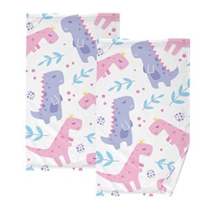 kigai pink dinosaur cotton hand towels for bathroom, soft absorbent washcloths for kitchen hotel gym swim camp beach spa, 2 pack