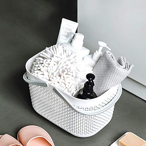 UUJOLY Plastic Organizer Storage Baskets with Handles, Shower Caddy Bins Organizer for Bathroom and kitchen（White）