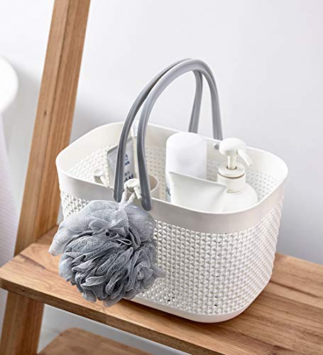 UUJOLY Plastic Organizer Storage Baskets with Handles, Shower Caddy Bins Organizer for Bathroom and kitchen（White）