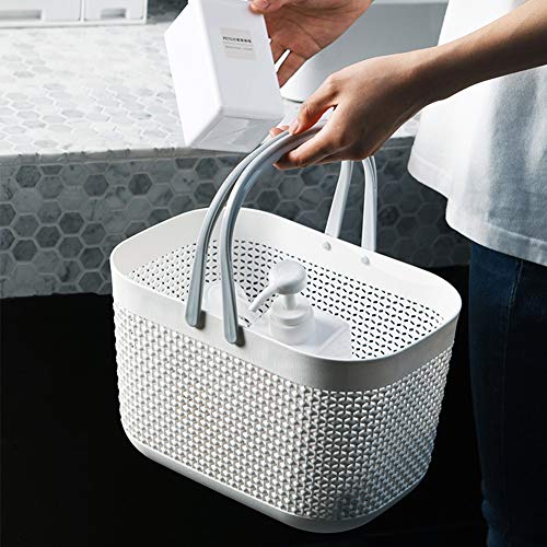 UUJOLY Plastic Organizer Storage Baskets with Handles, Shower Caddy Bins Organizer for Bathroom and kitchen（White）