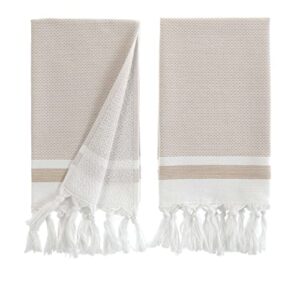 sea me at home turkish hand towels for bathroom, kitchen towels decorative set of 2, luxury turkish cotton dish tea towels 14 x 30 inches for bohemian, rustic, and farmhouse decor (beige)