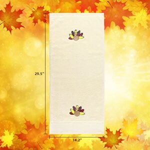 Quera 2 Pack Turkey Thanksgiving Hand Towels Embroidered Premium Luxury Decor Fall Bathroom Decorative Dish Set for Drying, Cleaning, Cooking, Autumn 13.7'' x 29.5'',White,Gobble til You Wobble