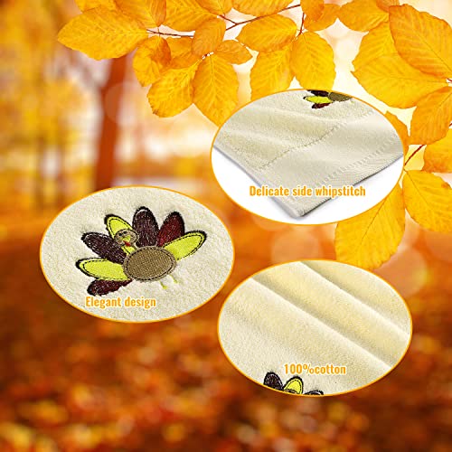 Quera 2 Pack Turkey Thanksgiving Hand Towels Embroidered Premium Luxury Decor Fall Bathroom Decorative Dish Set for Drying, Cleaning, Cooking, Autumn 13.7'' x 29.5'',White,Gobble til You Wobble