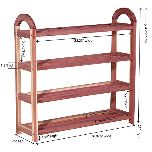 CedarFresh 4-Tier Cedar Shoe Rack, 26.75"h x 26.75"w x 8.5"d