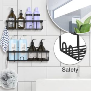 Shower Caddy Organizers, Adhesive Shower Basket Shelf with Hooks, No Drilling Rustproof Bathroom Shower Rack Organizers with Toothbrush Holder Soap Dish for Inside Shower & Kitchen Storage-Matte Black