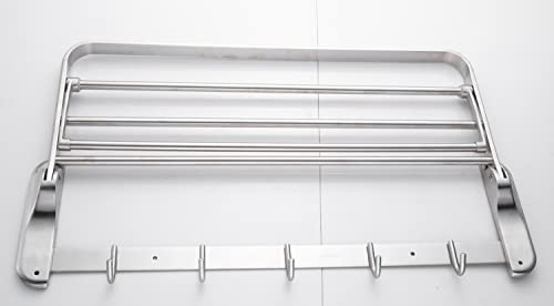 ELLO&ALLO Stainless Steel Towel Rack Shelf for Bathroom, Double Towel Bar Holder with Hooks Wall Mounted Brushed Nickel