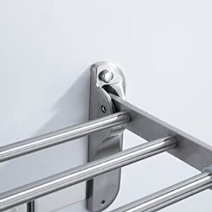 ELLO&ALLO Stainless Steel Towel Rack Shelf for Bathroom, Double Towel Bar Holder with Hooks Wall Mounted Brushed Nickel