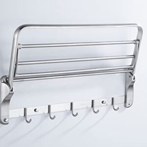 ELLO&ALLO Stainless Steel Towel Rack Shelf for Bathroom, Double Towel Bar Holder with Hooks Wall Mounted Brushed Nickel