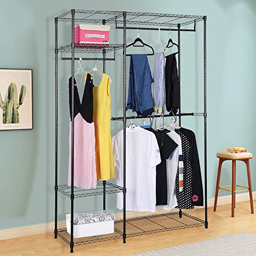 S AFSTAR Safstar Clothing Garment Rack Heavy Duty Wire Shelving Closet Clothes Stand Rack Double Rod Wardrobe Metal Storage Rack Freestanding Cloth Armoire Organizer (1 Pack)