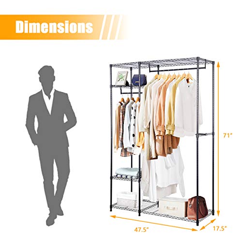 S AFSTAR Safstar Clothing Garment Rack Heavy Duty Wire Shelving Closet Clothes Stand Rack Double Rod Wardrobe Metal Storage Rack Freestanding Cloth Armoire Organizer (1 Pack)