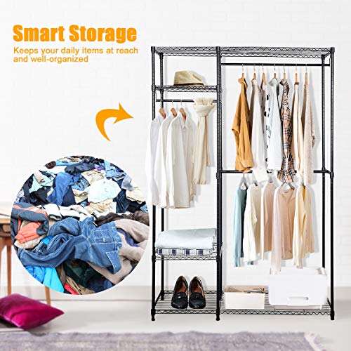 S AFSTAR Safstar Clothing Garment Rack Heavy Duty Wire Shelving Closet Clothes Stand Rack Double Rod Wardrobe Metal Storage Rack Freestanding Cloth Armoire Organizer (1 Pack)