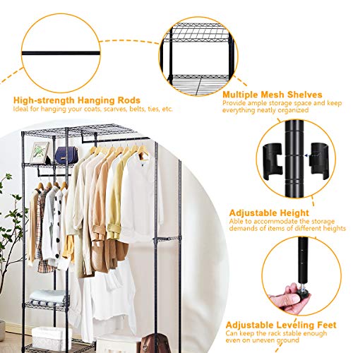 S AFSTAR Safstar Clothing Garment Rack Heavy Duty Wire Shelving Closet Clothes Stand Rack Double Rod Wardrobe Metal Storage Rack Freestanding Cloth Armoire Organizer (1 Pack)