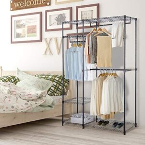 S AFSTAR Safstar Clothing Garment Rack Heavy Duty Wire Shelving Closet Clothes Stand Rack Double Rod Wardrobe Metal Storage Rack Freestanding Cloth Armoire Organizer (1 Pack)