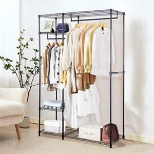 S AFSTAR Safstar Clothing Garment Rack Heavy Duty Wire Shelving Closet Clothes Stand Rack Double Rod Wardrobe Metal Storage Rack Freestanding Cloth Armoire Organizer (1 Pack)