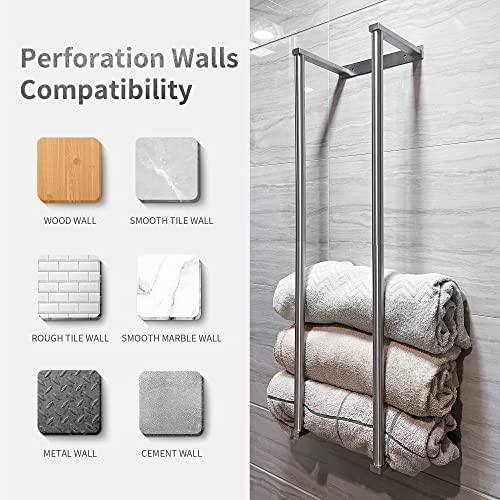 Towel Racks for Bathroom, Towel Holder for Bathroom Wall, 304 Stainless Steel Towel Rack Wall Mounted for Storing Towels, Robes, Bathroom Towel Rack with Hooks, Pro