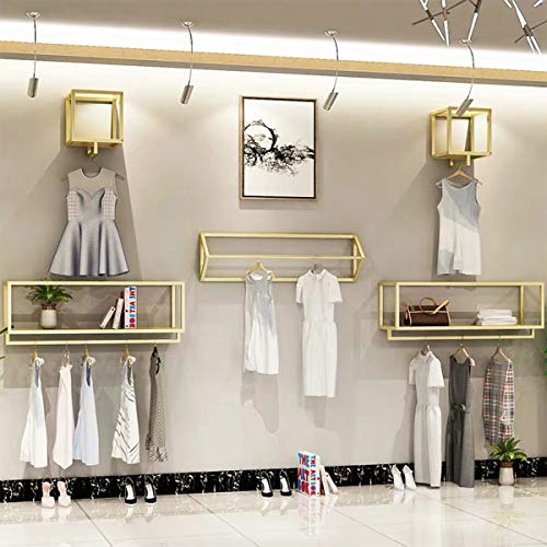 MDEPYCO Creative Square Display Garment Racks in Boutique Clothing Stores, Wall-Mounted Hanging Clothes Shelf in Home, Towel Racks for Bathroom Storage (Gold, 11.8" L)