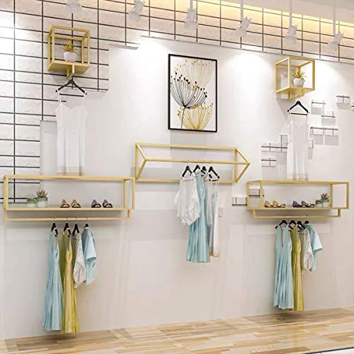 MDEPYCO Creative Square Display Garment Racks in Boutique Clothing Stores, Wall-Mounted Hanging Clothes Shelf in Home, Towel Racks for Bathroom Storage (Gold, 11.8" L)