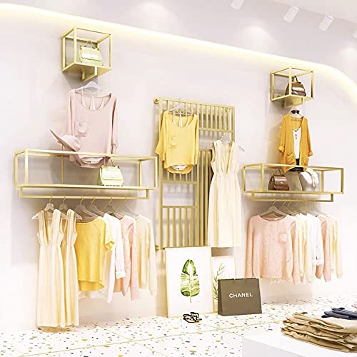 MDEPYCO Creative Square Display Garment Racks in Boutique Clothing Stores, Wall-Mounted Hanging Clothes Shelf in Home, Towel Racks for Bathroom Storage (Gold, 11.8" L)