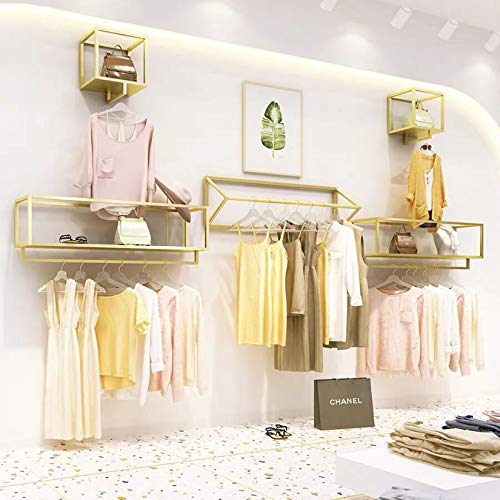 MDEPYCO Creative Square Display Garment Racks in Boutique Clothing Stores, Wall-Mounted Hanging Clothes Shelf in Home, Towel Racks for Bathroom Storage (Gold, 11.8" L)