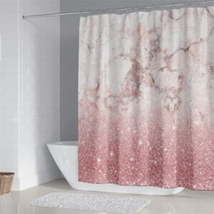 Vivianbuy 4 Piece Bling Marble Shower Curtains Sets with Non-Slip Rugs, Toilet Lid Cover and Bath Mat, Bathroom Sets with Shower Curtain and Rugs and Accessories