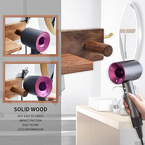 Dyson Supersonic Hair Dryer Holder, Magnetic Hair Dryer Display Stand Wooden Bathroom Wall Mount Organizer (A