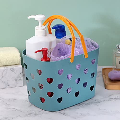 SHUANGSHI Shower Caddy Tote, Portable Shower Caddy Tote Heart Shaped Hollow Plastic Storage Basket with Handle Box Organizer Bin - Pink