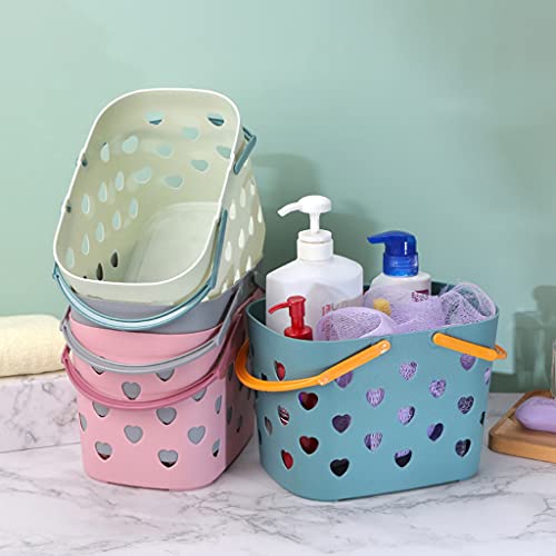 SHUANGSHI Shower Caddy Tote, Portable Shower Caddy Tote Heart Shaped Hollow Plastic Storage Basket with Handle Box Organizer Bin - Pink