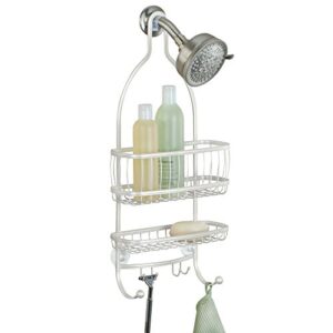 idesign - 61974 york metal wire hanging shower caddy, extra wide space for shampoo, conditioner, and soap with hooks for razors, towels, and more, 10" x 4" x 22", pearl white