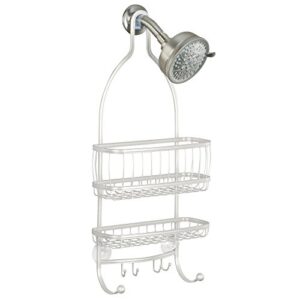 iDesign - 61974 York Metal Wire Hanging Shower Caddy, Extra Wide Space for Shampoo, Conditioner, and Soap with Hooks for Razors, Towels, and More, 10" x 4" x 22", Pearl White