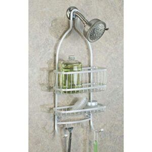 iDesign - 61974 York Metal Wire Hanging Shower Caddy, Extra Wide Space for Shampoo, Conditioner, and Soap with Hooks for Razors, Towels, and More, 10" x 4" x 22", Pearl White