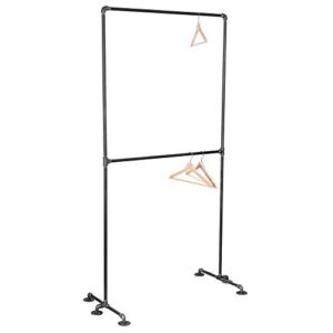 pipe dÉcor freestanding industrial pipe clothing rack, commercial or residential wardrobe clothes display, heavy duty rustic vintage steel grey black metal garment frame, double 2 tier design