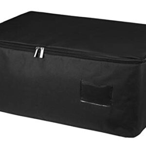 IHOMAGIC Under-bed Storage Bag, Zippered Storage Organizer with Side Handles, Moisture Proof Large Under Bed Clothes Storage Bag with Clear Pocket to Insert Label, for Bedroom Closet (Black 49L, S)