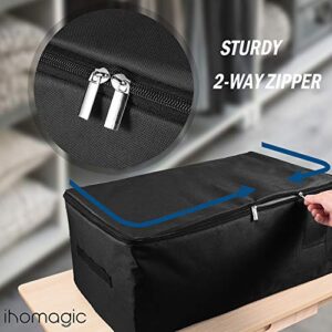 IHOMAGIC Under-bed Storage Bag, Zippered Storage Organizer with Side Handles, Moisture Proof Large Under Bed Clothes Storage Bag with Clear Pocket to Insert Label, for Bedroom Closet (Black 49L, S)