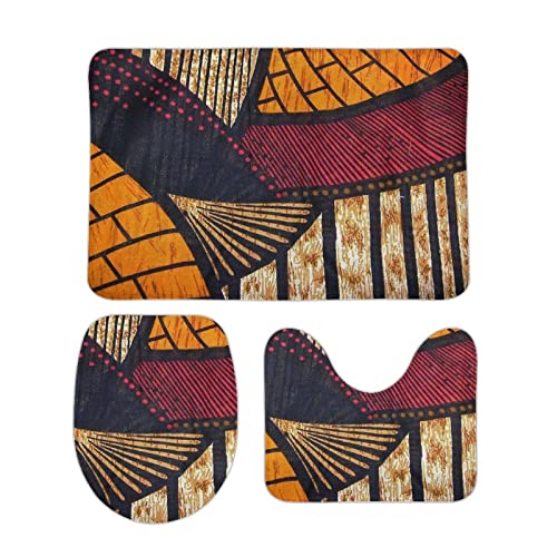 Hot and Warm African Wax Print Bathroom Rugs Set 3 Piece Non-Slip Mat Rectangular Floor mat U Shaped Mat O Shaped Toilet Lid Cover 20"x32"