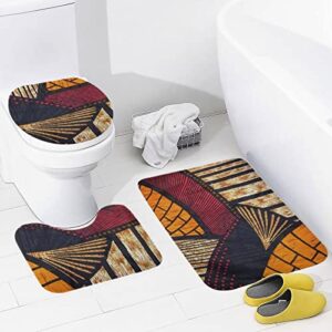 Hot and Warm African Wax Print Bathroom Rugs Set 3 Piece Non-Slip Mat Rectangular Floor mat U Shaped Mat O Shaped Toilet Lid Cover 20"x32"