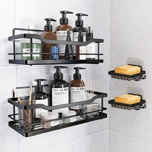 lirches adhesive shower caddy - 4 packs black shower shelves, no drilling shower caddy hanging, rustproof stainless steel bathroom storage organizer, shower shelf for inside shower