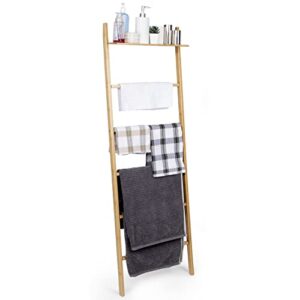 happy house habits blanket ladder, 5-tier towel rack, wall-leaning blanket rack, decorative display ladder shelf, living room, bedroom, durable decorative ladder for blankets with additional shelf