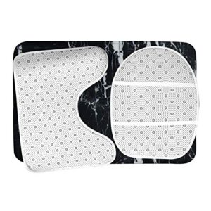 FORSJHSA Black and White Marble Bathroom Rugs Set 3 Piece Non Slip Bath Mat + U-Shaped Contour + Toilet Lid Cover Absorbent Bath Mat Set for Tub, Shower and Bathroom One Size