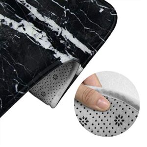 FORSJHSA Black and White Marble Bathroom Rugs Set 3 Piece Non Slip Bath Mat + U-Shaped Contour + Toilet Lid Cover Absorbent Bath Mat Set for Tub, Shower and Bathroom One Size