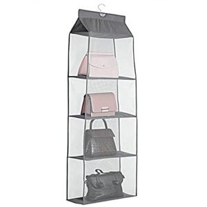 taanob purse organizer storage for closet holder hanger handbags bag organizer for purse for wall 4 layer hanging purse organizer for closet mesh door nylon space save (4 layers)