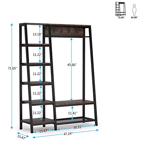 Tribesings 47 inches Clothes Closet, Free-standing Clothing Garment Rack with Shoe Bench and Storage Shelf, Industrial Entryway Hall Tree Rack with Hooks , Capacity Weight 350 lb