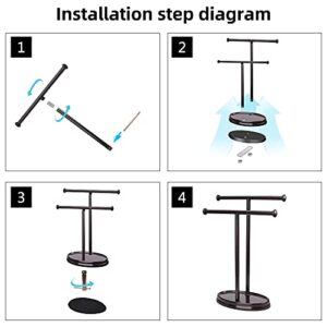 ALUCSET 2 Pack Metal Modern Hand Towel Holder Rack Stand with Base for Bathroom Kitchen Vanity Countertops to Display and Store Small Towels or Washcloths, 2-Sided (Coffee, Set of 2)