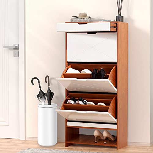 RELAHOGAR Shoe Rack Organizer,3 Tier Flip Drawers Shoe Storage Cabinet,Wooden Free Standing Shoe Racks for Entryway,Closet,Bedroom