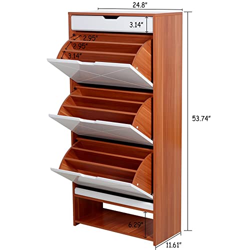 RELAHOGAR Shoe Rack Organizer,3 Tier Flip Drawers Shoe Storage Cabinet,Wooden Free Standing Shoe Racks for Entryway,Closet,Bedroom