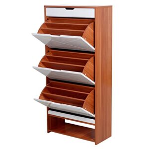 RELAHOGAR Shoe Rack Organizer,3 Tier Flip Drawers Shoe Storage Cabinet,Wooden Free Standing Shoe Racks for Entryway,Closet,Bedroom