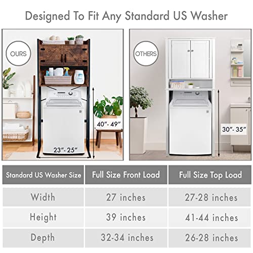 Stephan Roberts Washer or Over The Toilet Storage Cabinet w/Height Adjustable Shelf Laundry Room/Bathroom Organizer, 2-Door Freestanding Rack Space Saver, Wood