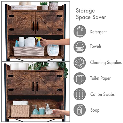 Stephan Roberts Washer or Over The Toilet Storage Cabinet w/Height Adjustable Shelf Laundry Room/Bathroom Organizer, 2-Door Freestanding Rack Space Saver, Wood