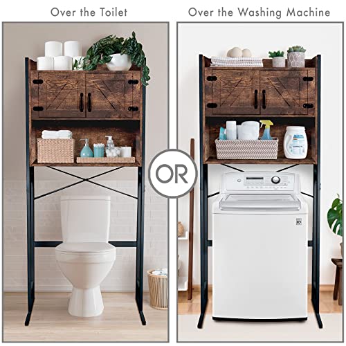 Stephan Roberts Washer or Over The Toilet Storage Cabinet w/Height Adjustable Shelf Laundry Room/Bathroom Organizer, 2-Door Freestanding Rack Space Saver, Wood