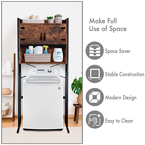 Stephan Roberts Washer or Over The Toilet Storage Cabinet w/Height Adjustable Shelf Laundry Room/Bathroom Organizer, 2-Door Freestanding Rack Space Saver, Wood