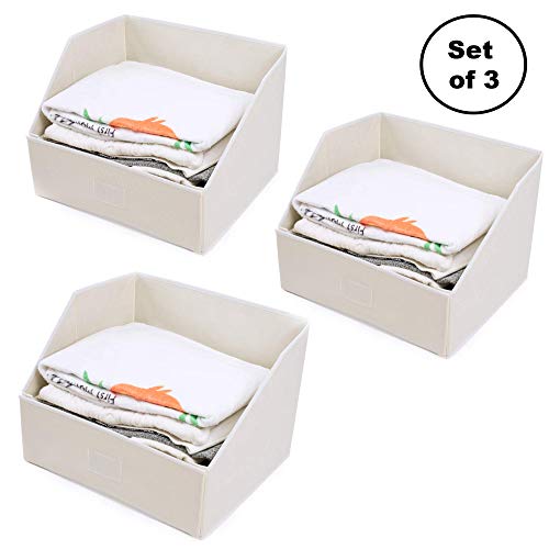 Woffit Linen Closet Storage Organizers – Set of 3 Large Foldable Baskets to Organize Your Sheets, Towels, Washclothes, Blankets, Clothing, Sweaters, Etc – 100% Organic Fabric Bins